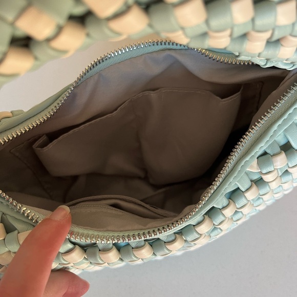 Sincerly Jules | Bags | Sincerely Jules Blue And White Woven Handbag ...